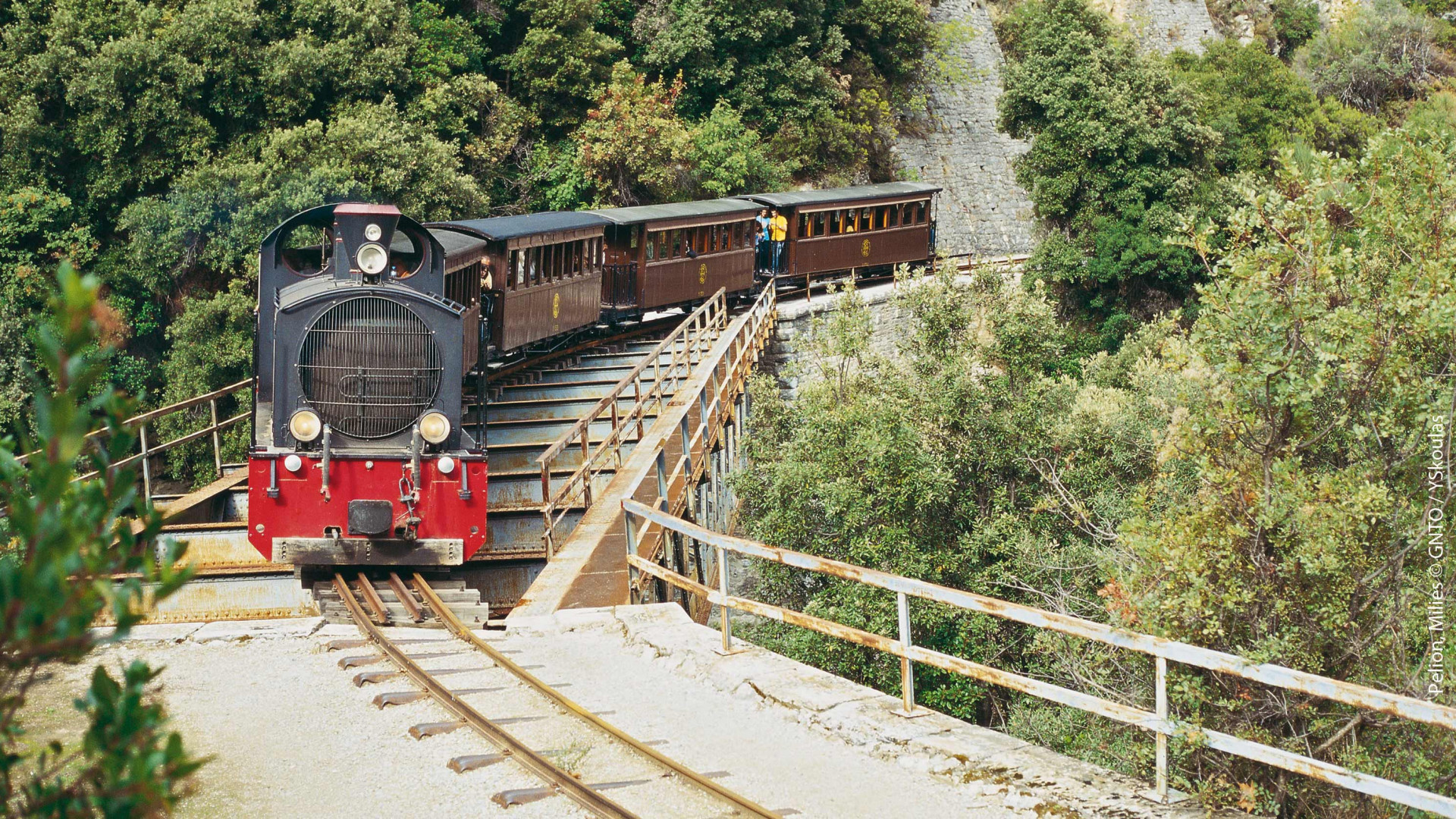 Moutzouris (meaning "Smudgy"), the historic 600mm gauge steam train of ...
